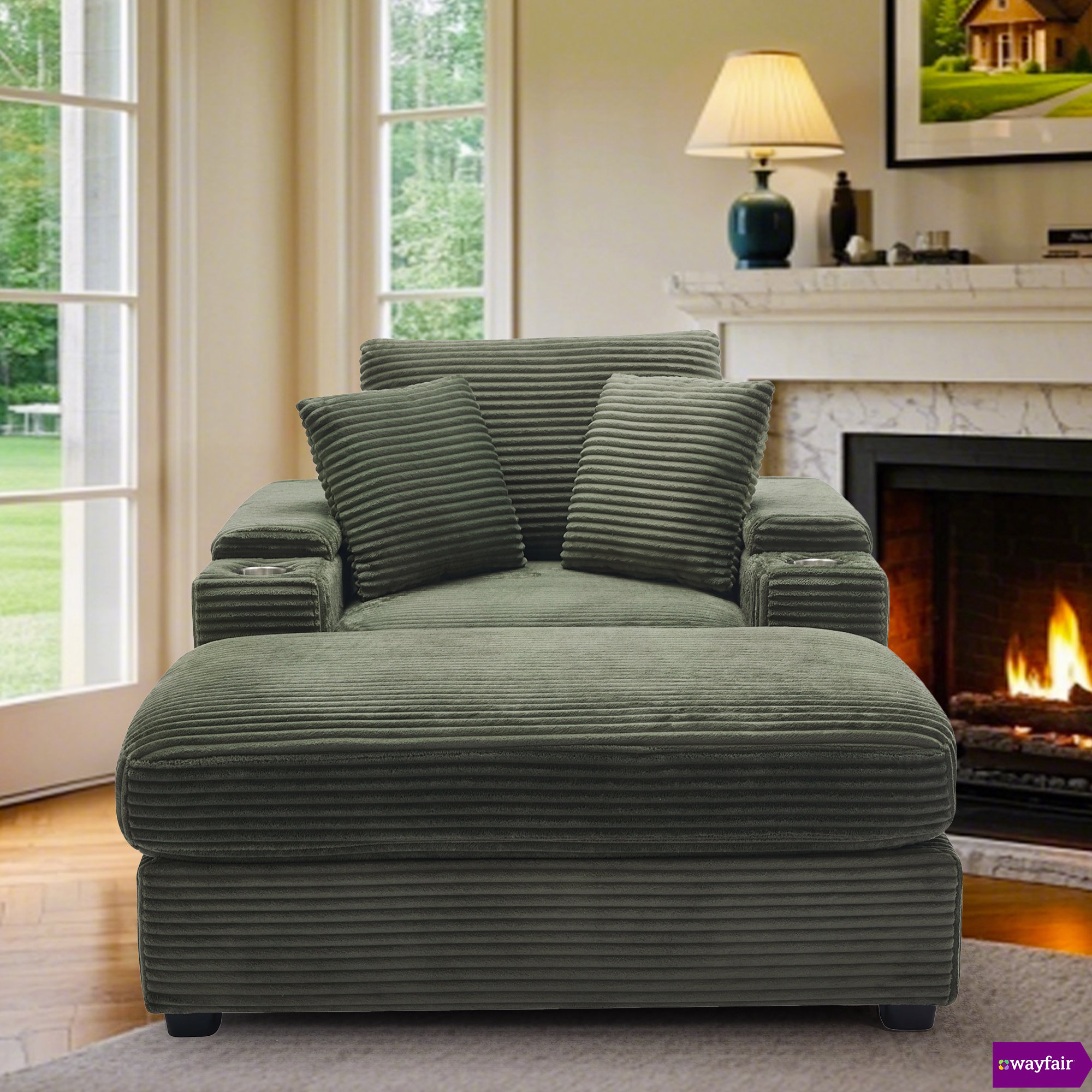 Latitude Run® Bedri 42.12" W Corduroy Upholstered Chaise Lounge Sofa with Handrail storage ...